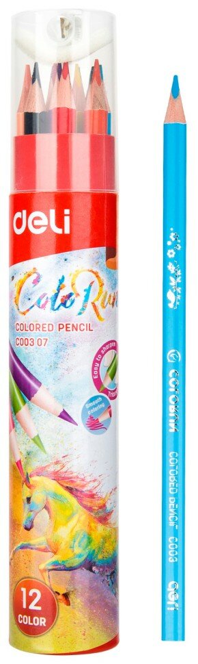 Карандаши цв. Deli EC00307 ColoRun трехгран. тополь 12цв. карт. тубус