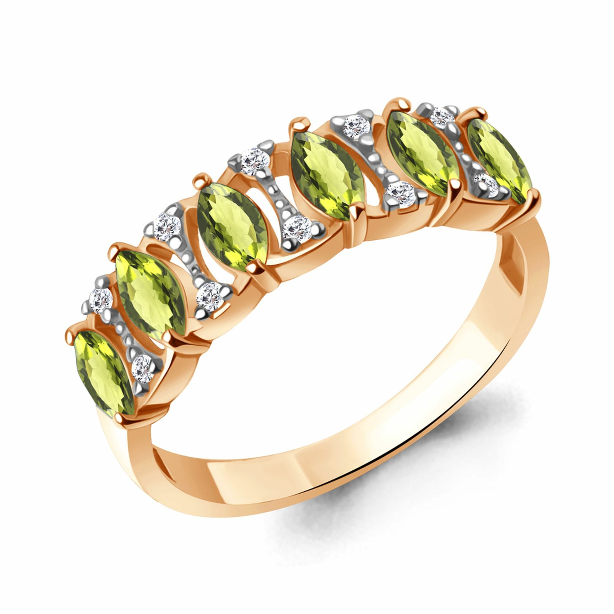 Кольцо дорожка, серебро, 925 проба, золочение, хризолит, фианит