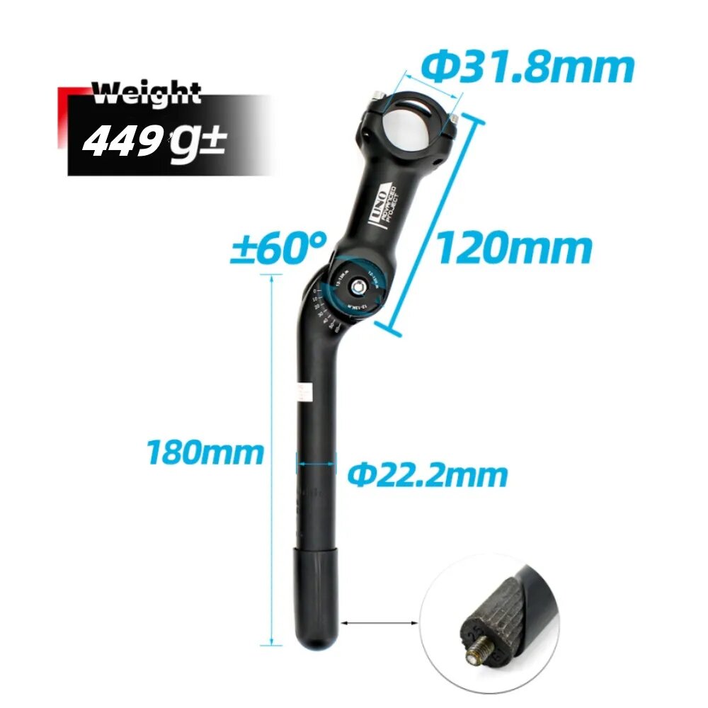 UNO Регулируемый вынос велосипеда алюминиевый песочно-черный 31,8/25,4 мм 31.8x120mm 22.2quill