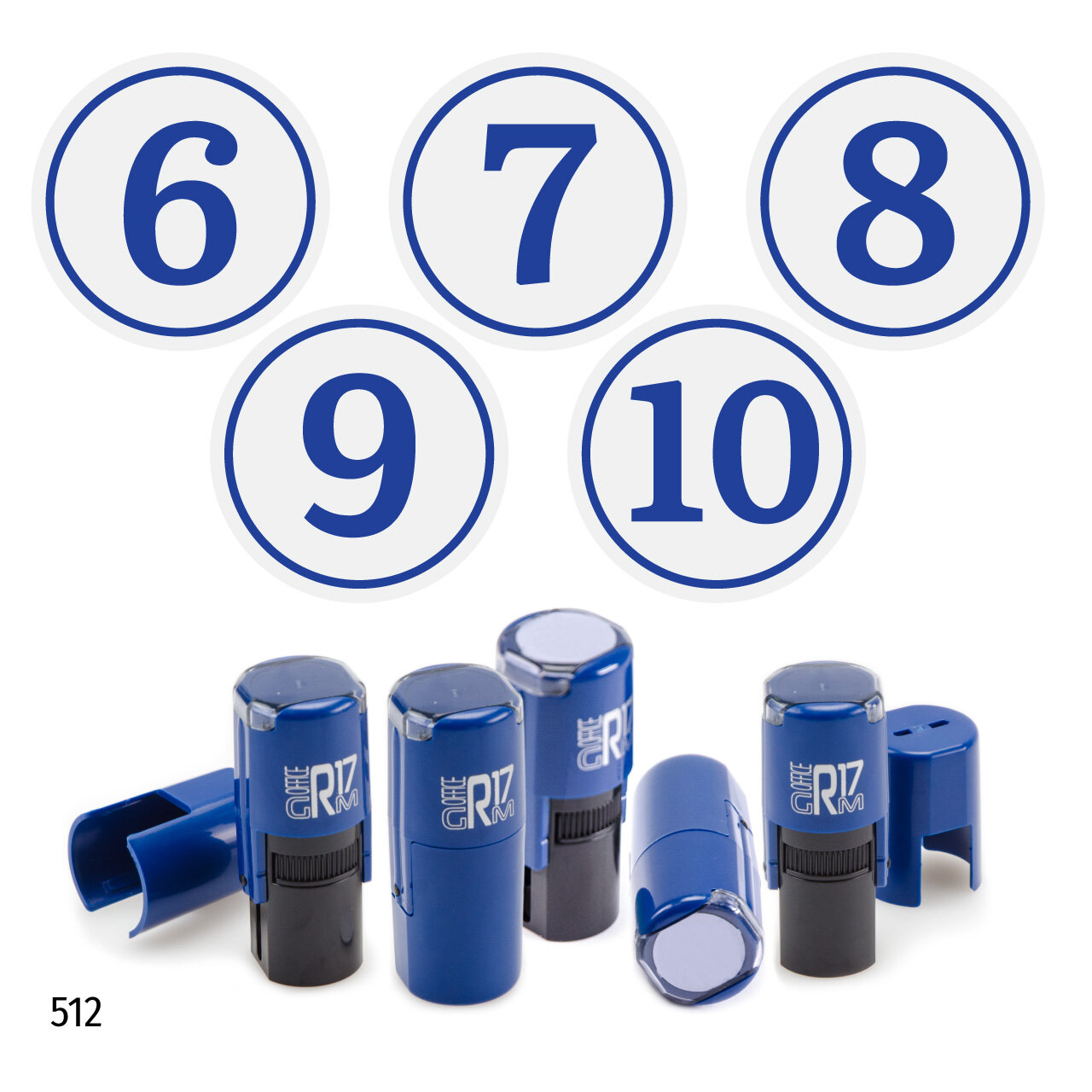Комплект Цифры 6-10 (круг) 5 автом. печатей (корпус синий) д.17 мм , GRM R17 Office, Тип 512