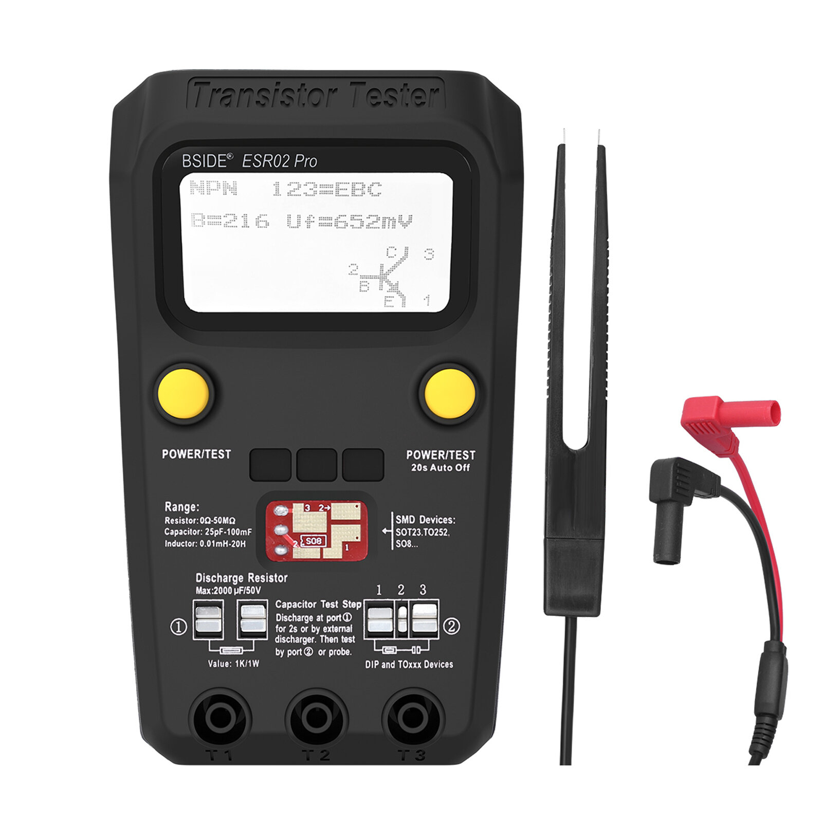 BSIDE ESR02 Pro Тестер транзисторов Многофункциональный цифровой тестер Диодный