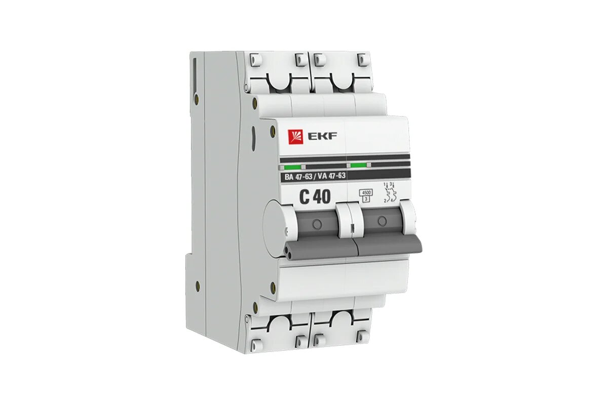 Автоматический выключатель EKF 2P 40А (C) 4,5kA ВА 47-63 PROxima mcb4763-2-40C-pro