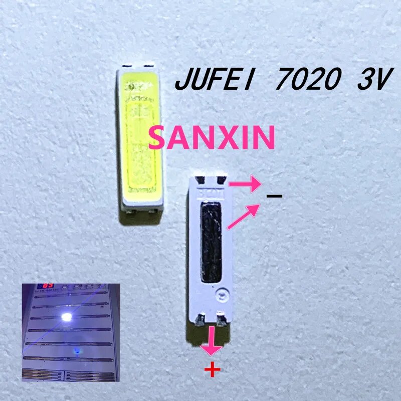 100 шт. светодиодов Jufei SMD LED 7020 холодного белого света для подсветки телевизора