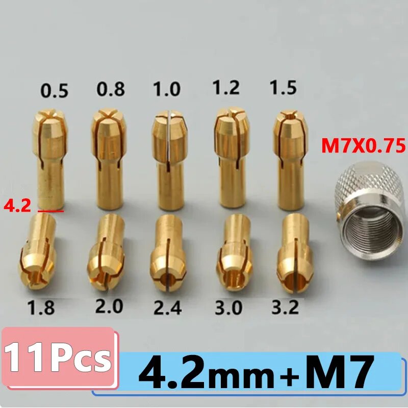 Латунный цанговый патрон 0,5-3,2 мм M7/M8, набор из 10/11 штук Dia 4.2mmxM7(11Pcs)