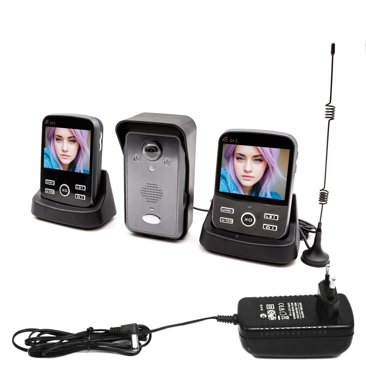 Беспроводной автономный домофон с выносной антенной и двумя мониторами Переносной Kivos-REC-3.5 (1-2) дальность до 100 м, двусторонняя связь, автономн