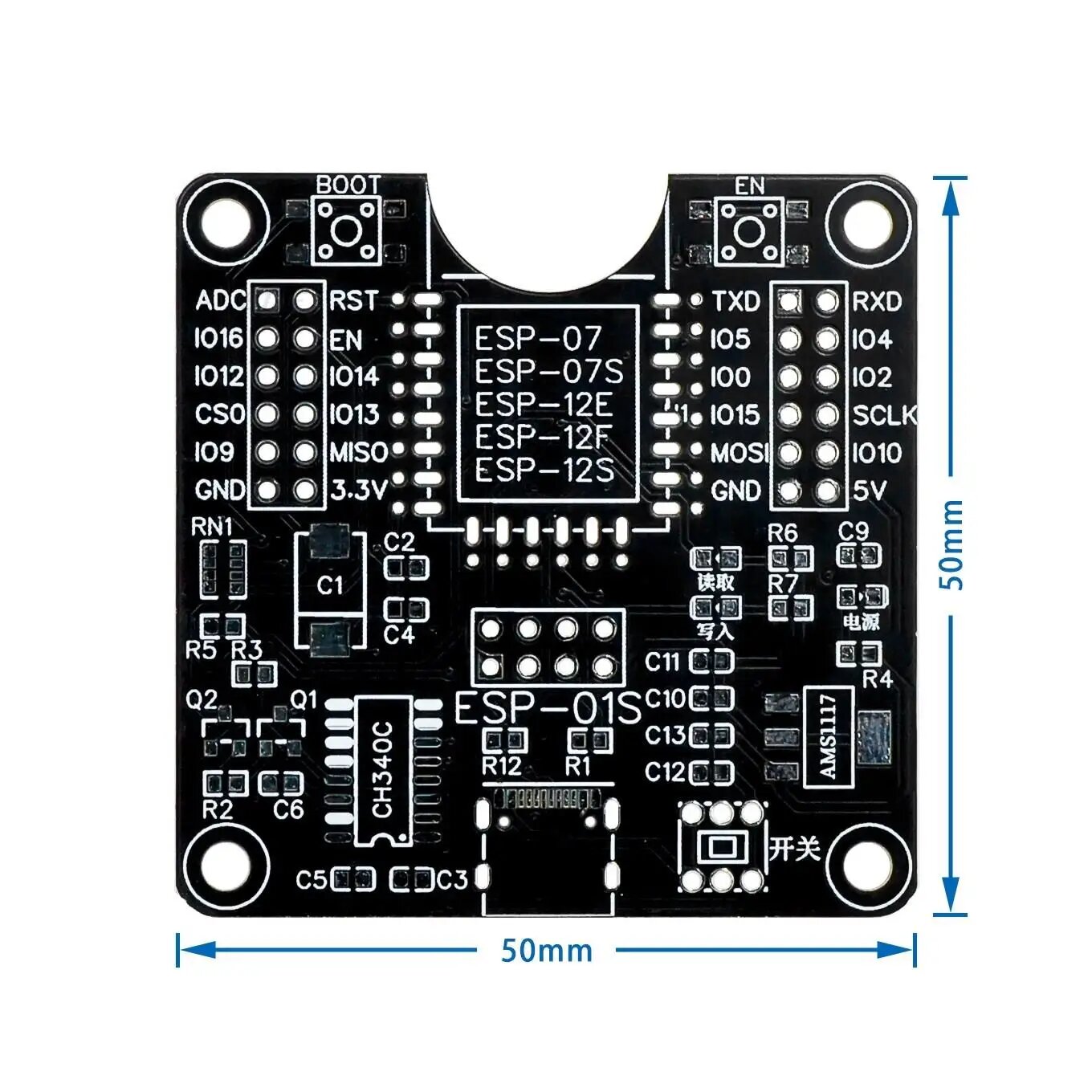 ESP8266 ESP-01S Тестовая плата 50мм
