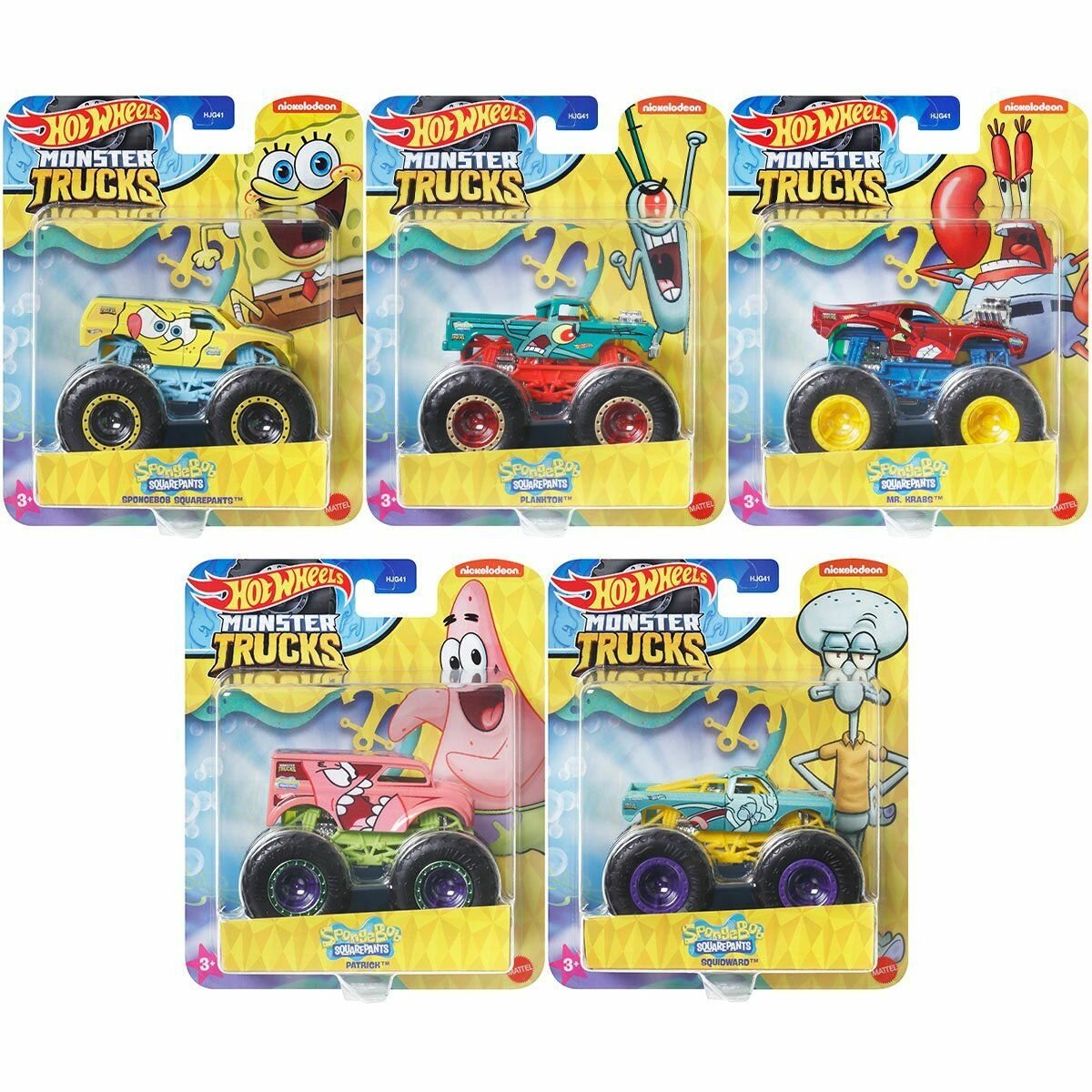 Машинка Mattel Hot Wheels Monster Truck SpongeBob Squarepants HJG41,5 шт. в комплекте