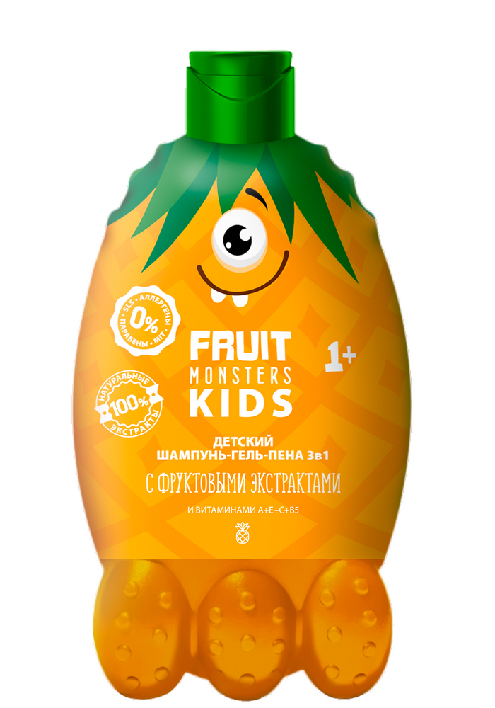 Fruit Monsters Kids Ананас Шампунь-гель-пена 3 в 1 детский "с фруктовыми экстрактами" 1+ 400 мл.