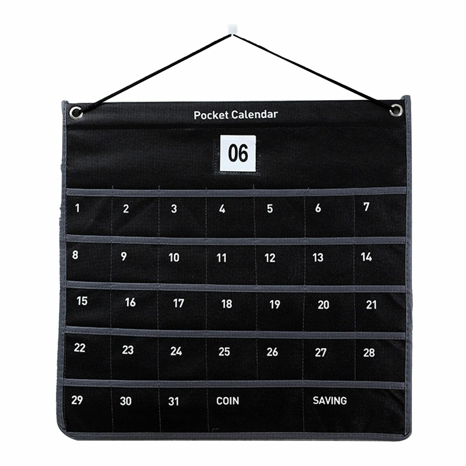 Настенный карманный календарь 44x42 см, нетканый ежемесячный органайзер для спальни, гостиной, офиса, сумка для хранения, черный