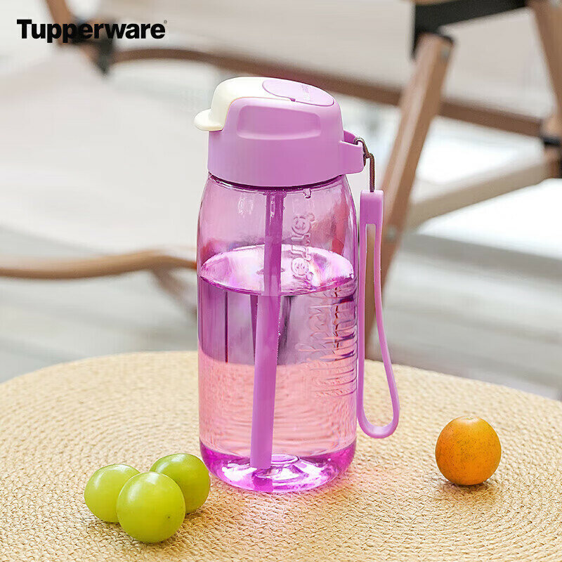 Бутылка Tupperware LC Plastic Cup 550ML, пластик, с трубочкой, с ремешком, Daisy Purple