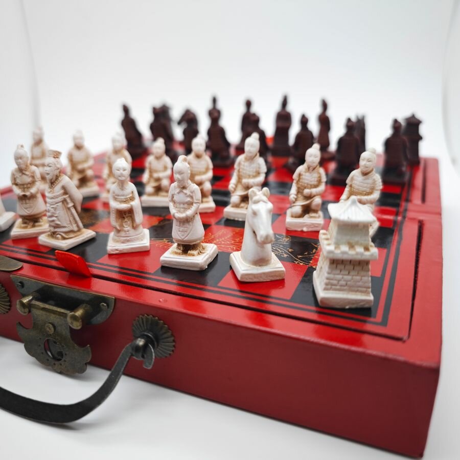 Toytime Антикварные международные терракотовые шахматы Деревянная складная шахматная доска