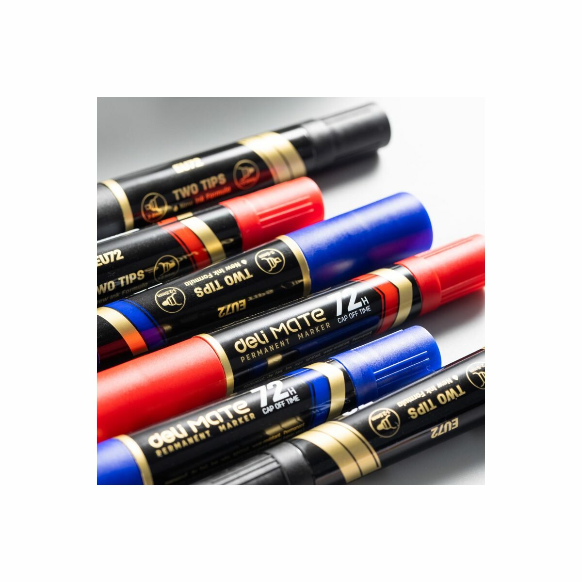 Маркер перманентный двусторонний Deli Mate (1.5-6мм, круглый/скошенный наконечник, черный)