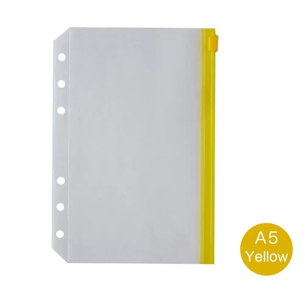 Прозрачные ПВХ папки-конверты на молнии 6 колец A5 A6 Желтый, Yellow-A5