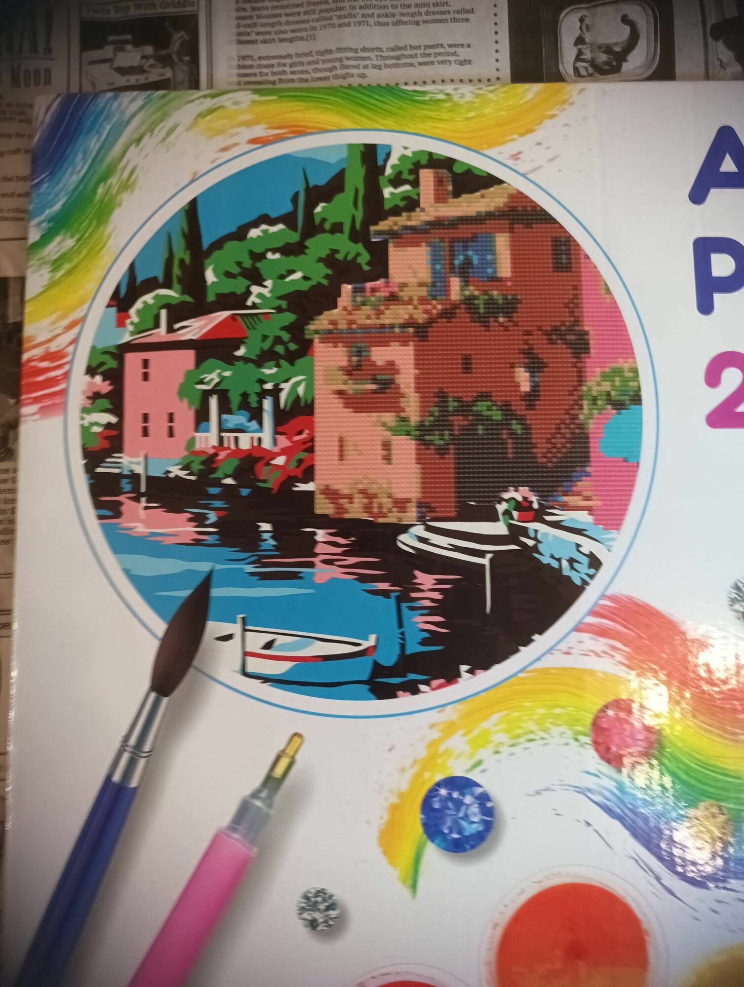 Алмазная раскраска 2 в 1 (рисование по номерам + алмазная мозаика) "Город на воде", 40/50 см