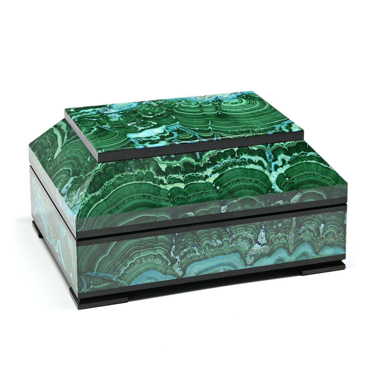 Ларец из малахита с хризоколой "Сундук" 130*90*67мм .