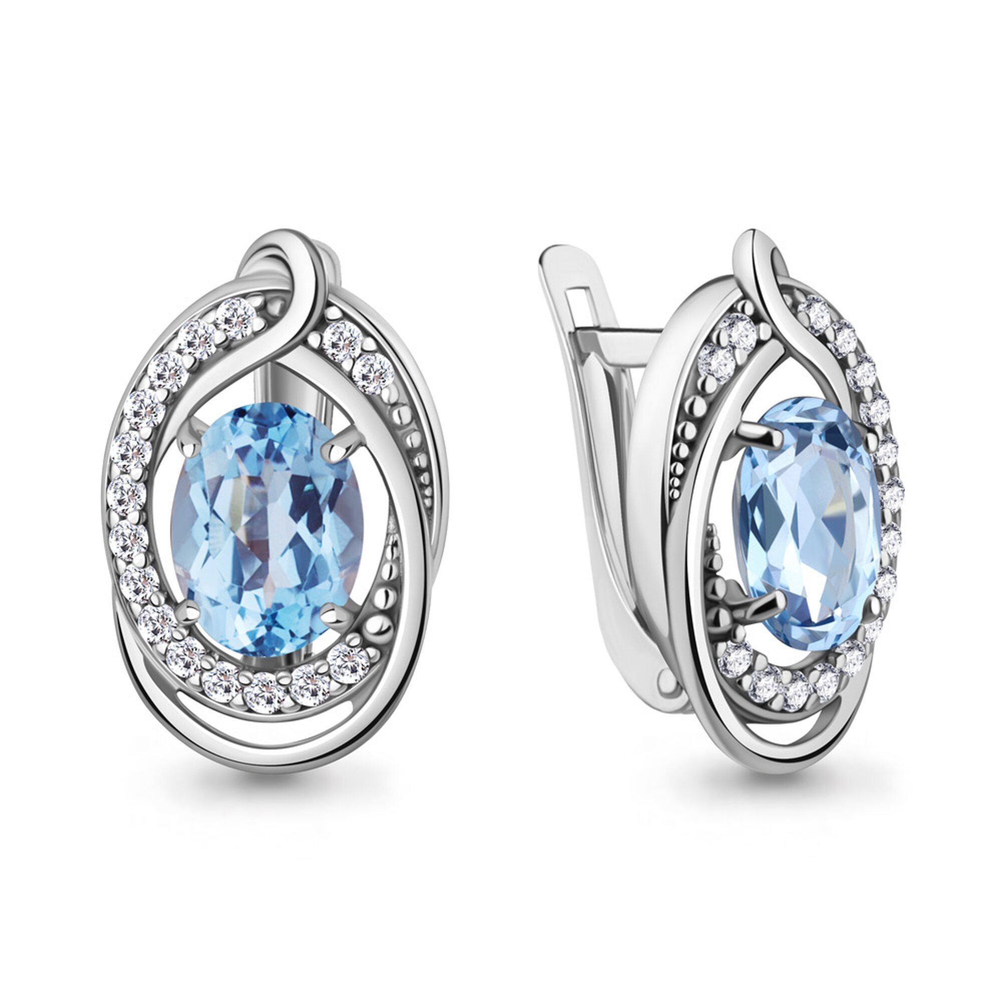 Серьги, серебро, 925 проба, родирование, топаз, фианит