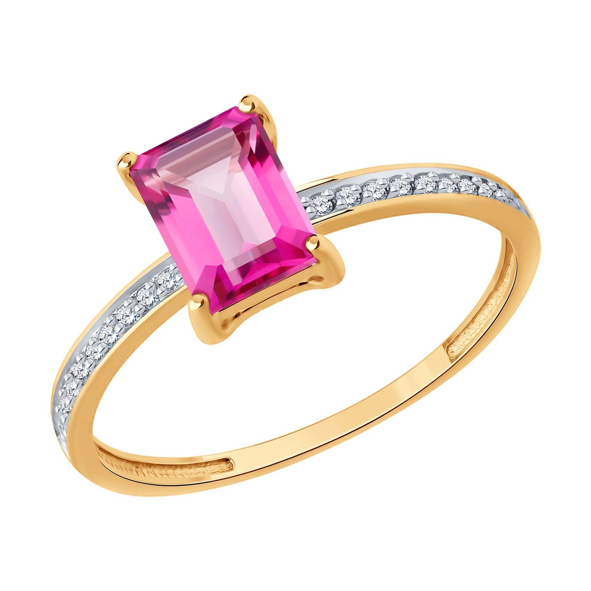 Кольцо, красное золото, 585 проба, топаз, фианит