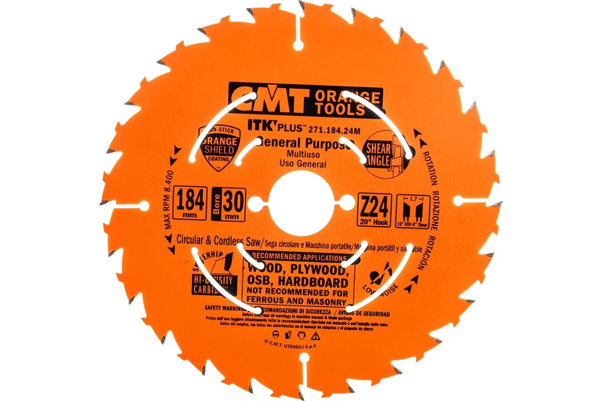 Диск пильный по дереву (184х30х1,7/1,1 мм; Z24) CMT 271.184.24M