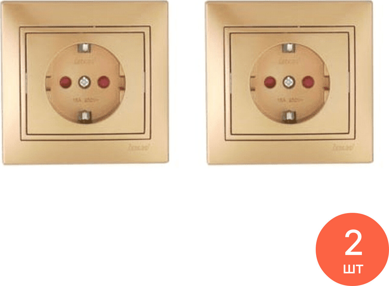 Розетка силовая штепсельная Lezard / Лезард Mira керамика, металлик золото, 1-местная с заземляющими контактами и шторками, (860364) 701-1313-124 / электрооборудование (комплект из 2 шт)
