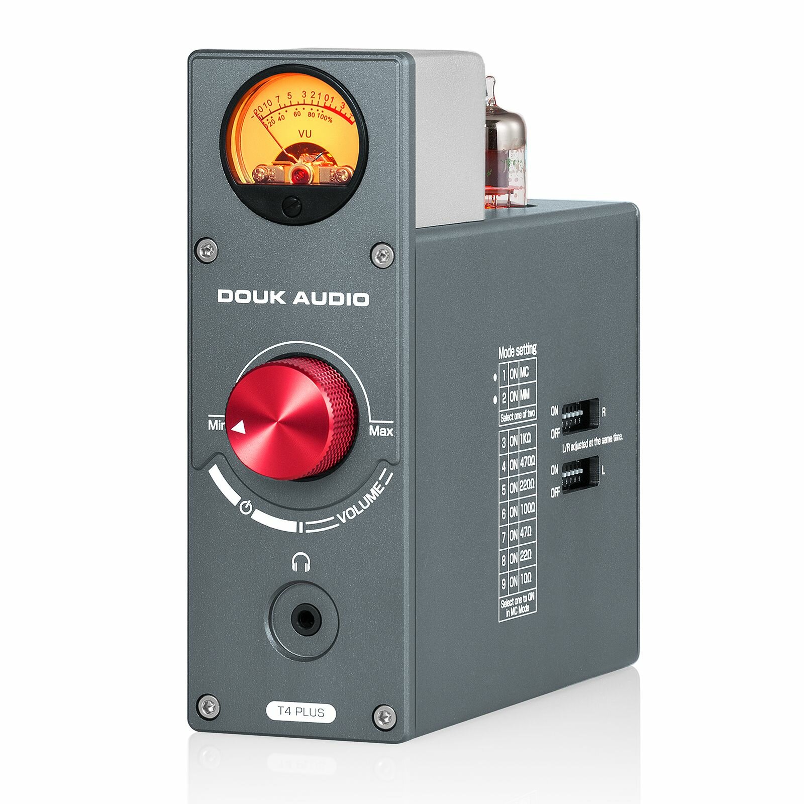 Douk Audio T4 PLUS JAN5654 Ламповый фонокорректор для проигрывателей MM/MC, домашний стереофонический аудиопредусилитель для наушников с измерителем уровня громкости