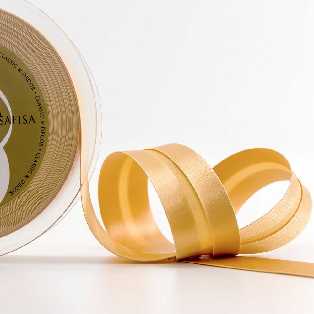 Косая бейка SAFISA Атласная, 30 мм, 25 м, цвет 54, Бежево-золотистый