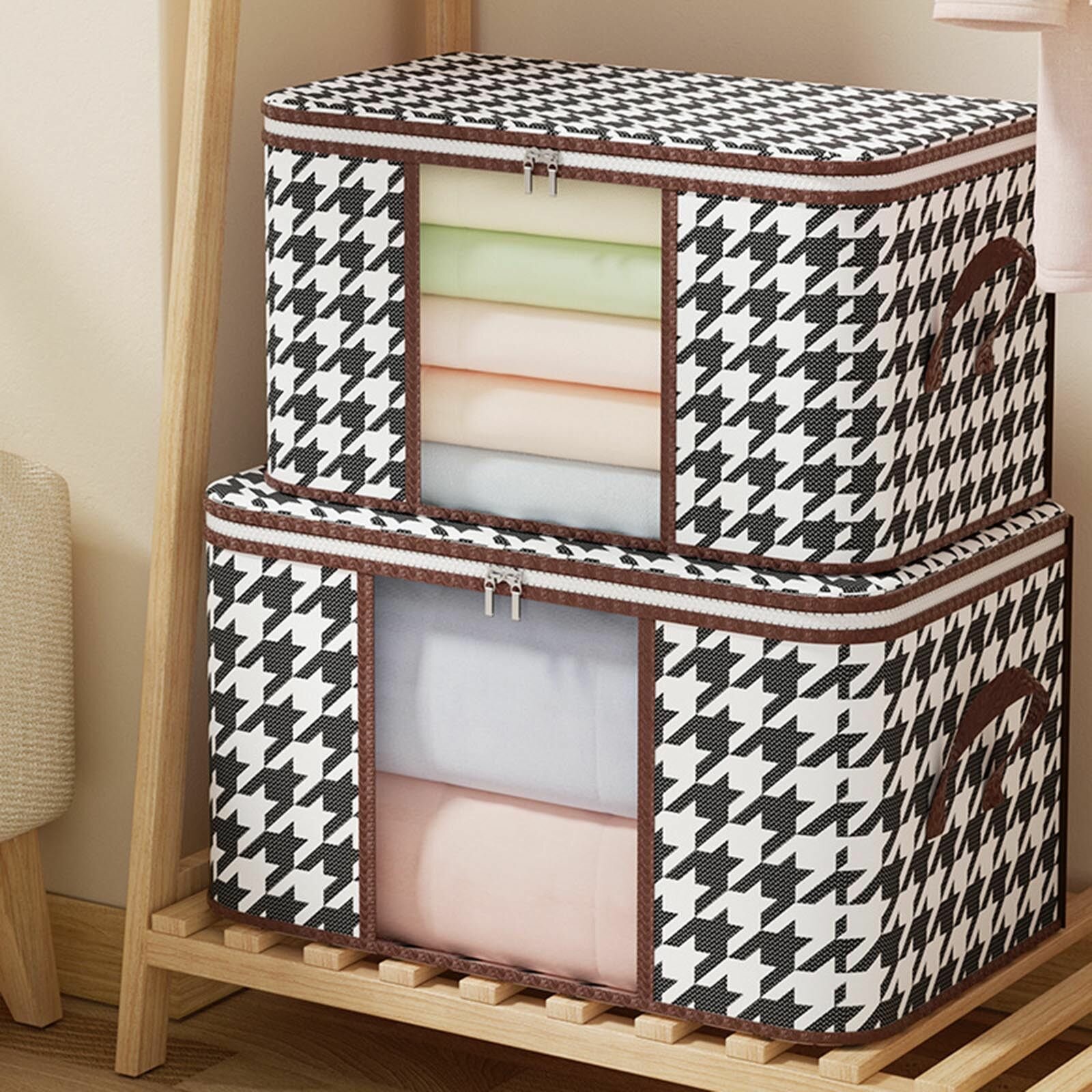Коробки для хранения вещей с крышкой тканевые на молнии 55 x 35 x 25 см, 55 л, Кофр для хранения одежды / Тканевые коробки или ящики для вещей, контейнер, корзина, 1 шт