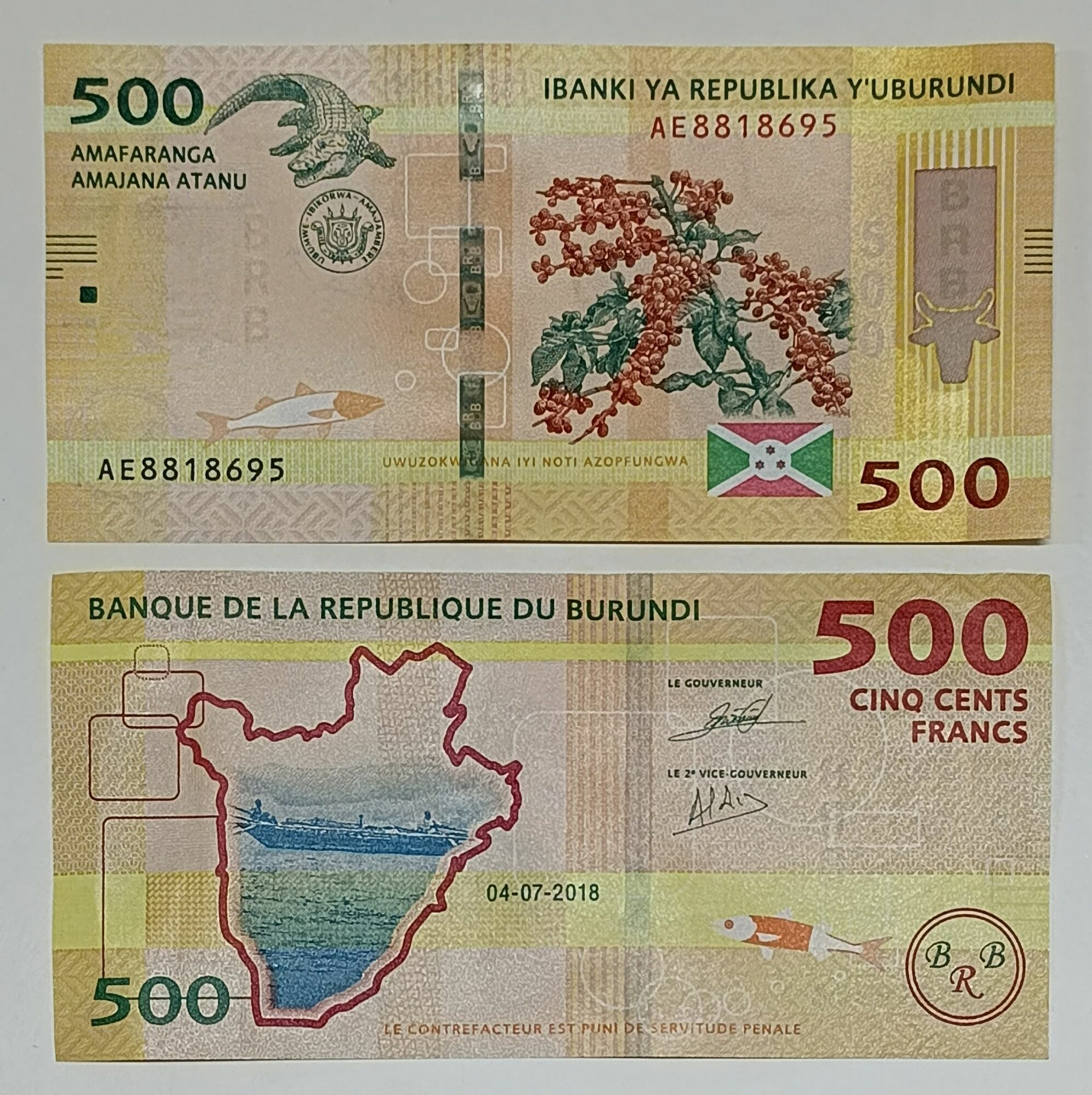 Бурунди 500 франков 2018 года P-50b гибридная UNC