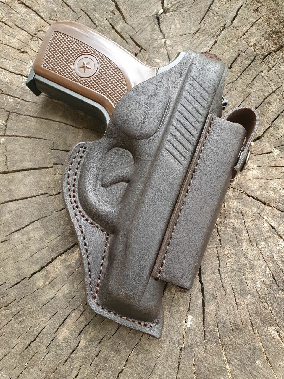 Кобура для пистолета традиция, поясная, с местом для магазина, кожа, формованная