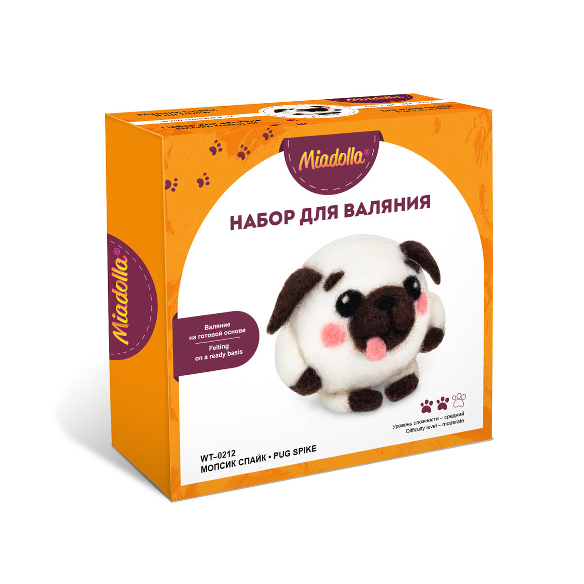 Miadolla WT-0212-TQ16 Мопсик Спайк набор для валяния из шерсти с материалами и инструкцией
