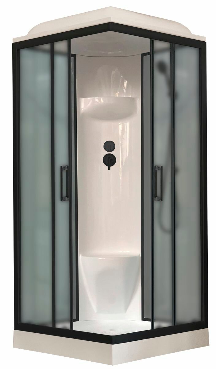 Душевая кабина Royal Bath 90х90х217 стекло матовое 6мм, задняя стенка серая, профиль черный, низкий поддон