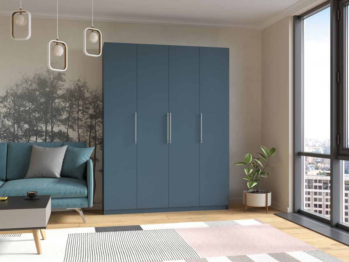 Шкаф распашной Калифорния-4 Альби Полуночно-синий для одежды четырехдверный 160*240*40