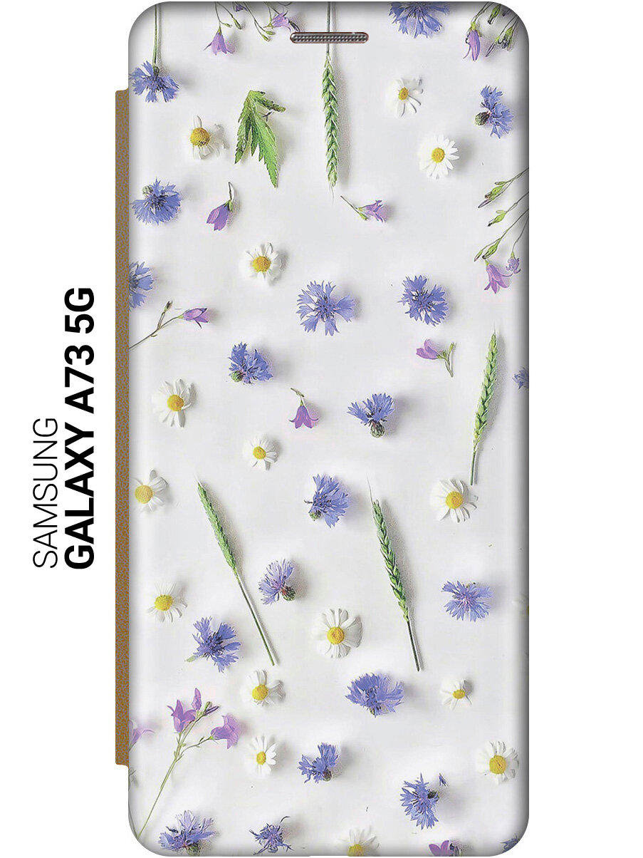 Чехол-книжка на Samsung Galaxy A73 5G / Самсунг А73 5Г с рисунком "Ромашки и колоски" черный