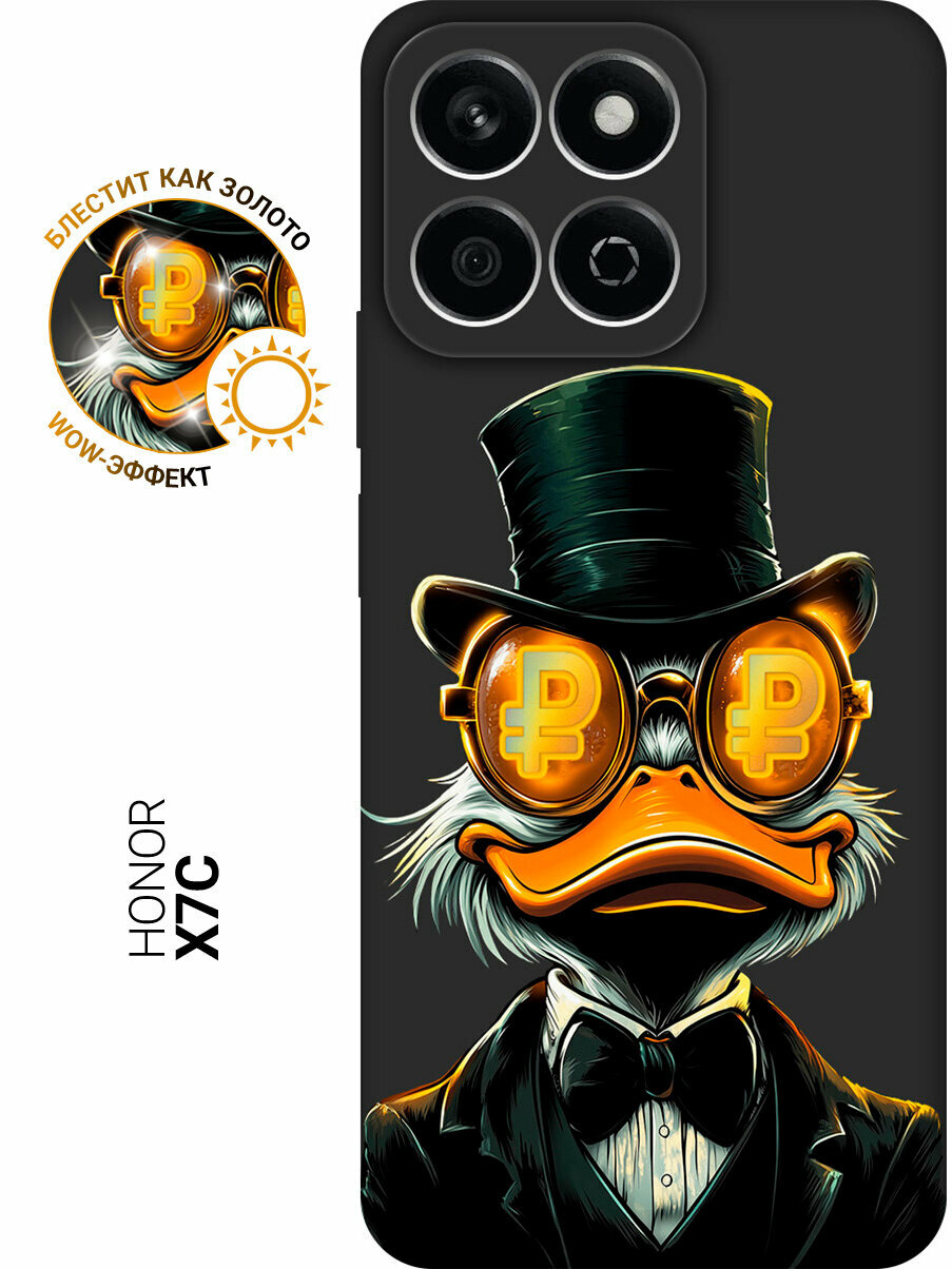 Силиконовый чехол на Honor X7C с принтом "Скрудж и Рубль" матовый черный