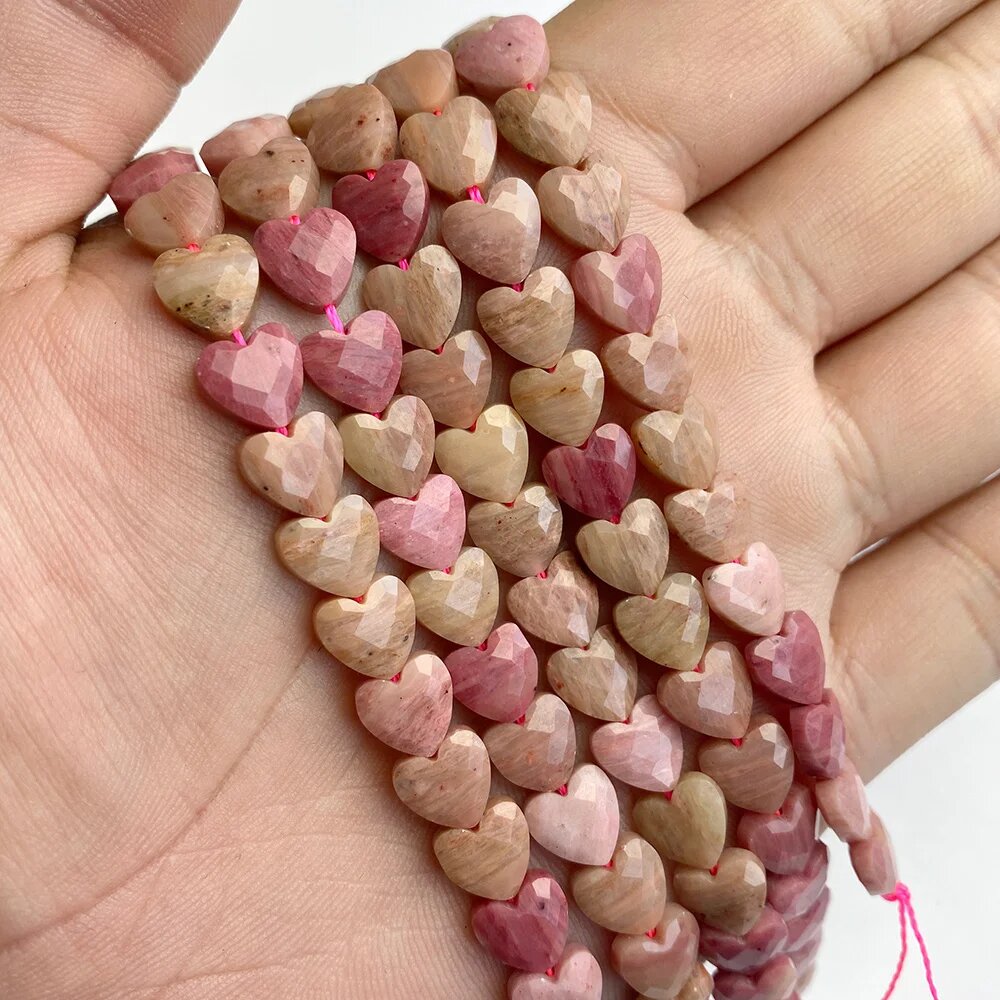Розовые бусины-сердечки из родохрозита, 8 мм