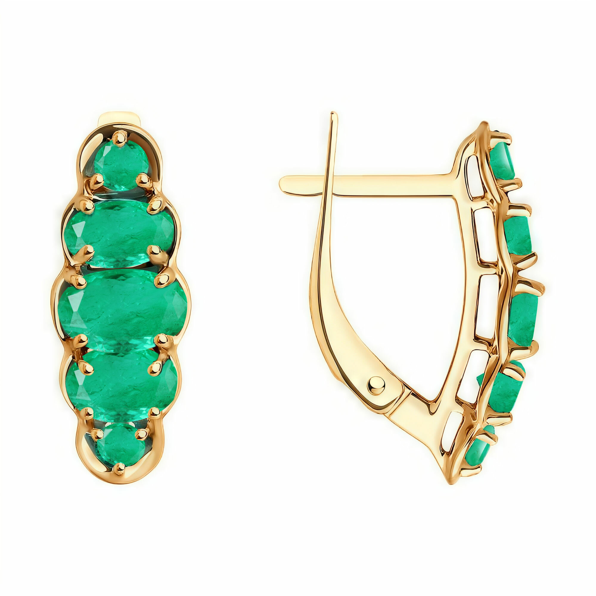 Серьги, красное золото, 585 проба, изумруд