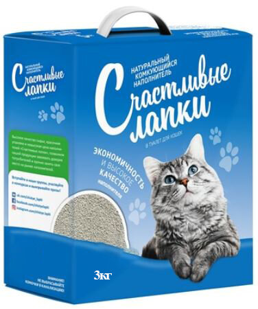 Чистые лапки Комкующийся наполнитель "Счастливые лапки", кипрская глина, 3кг 3 кг