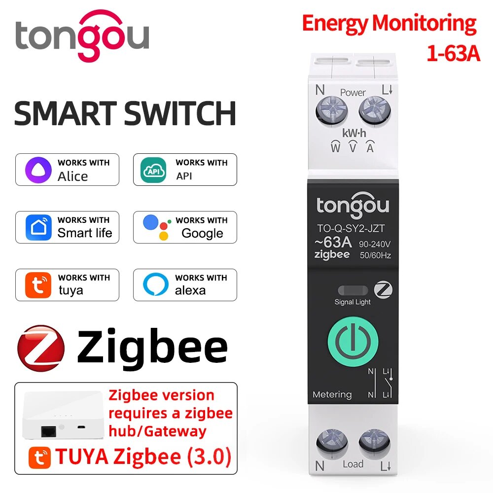 TUYA MCB ZigBee Умный автоматический выключатель 1-63А