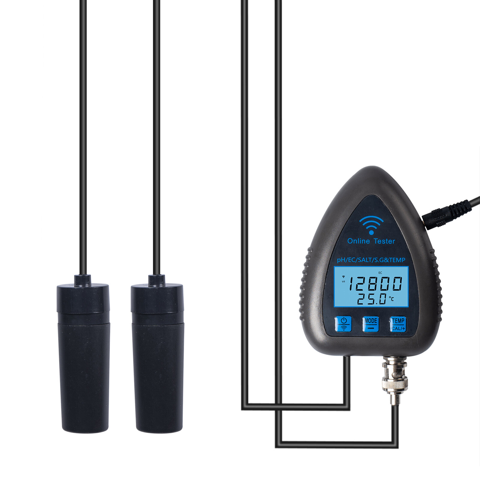 9953W Bluetooth Wi-Fi Цифровой мини-анализатор качества воды 5 в 1: pH/EC, содержание соли, удельная плотность, температура, дистанционный мониторинг через приложение, оповещения о тревоге для питьевых систем, аквариумов, гидропоники и лабораторий.