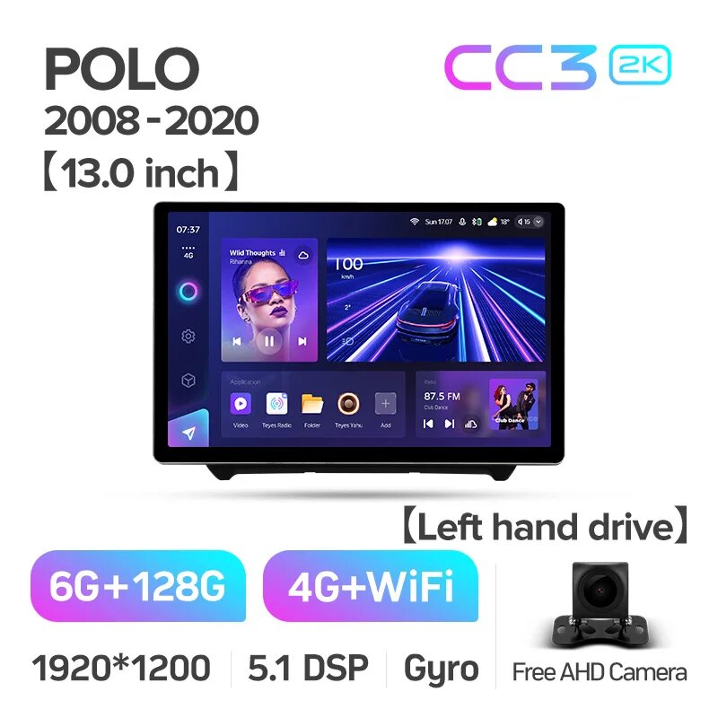 TEYES Тиайс CC3 2K 11.0 13.0 Дюйм Штатная магнитола For Фольксваген Поло 5 For Volkswagen POLO 5 2008 - 2020 до 8-ЯДЕР, до 6 + 128ГБ 27EQ + DSP автомагнитола 2 DIN DVD GPS android 10 мультимедиа автомобиля головное 13.0 POLO 2K 128G