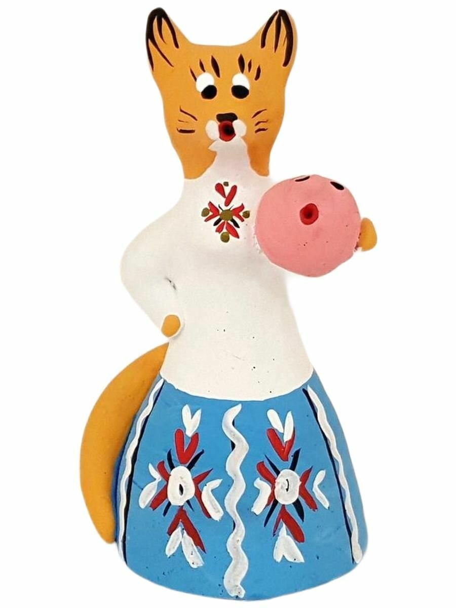 Лиса с колобком-2, Каргопольская глиняная игрушка, ручная авторская работа