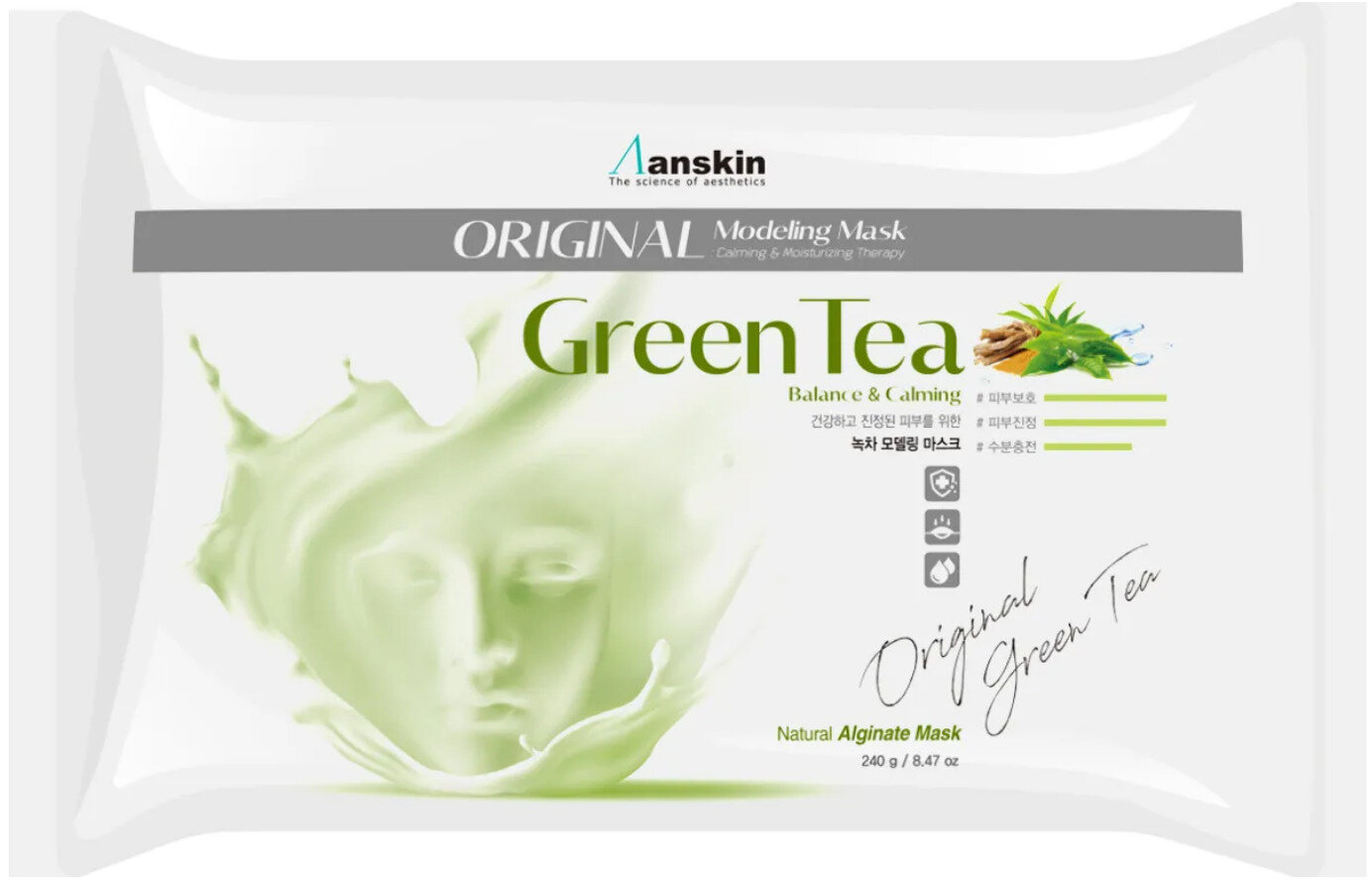 Anskin Green Tea Modeling Mask альгинатная маска с зелёным чаем (пакет 240г.)