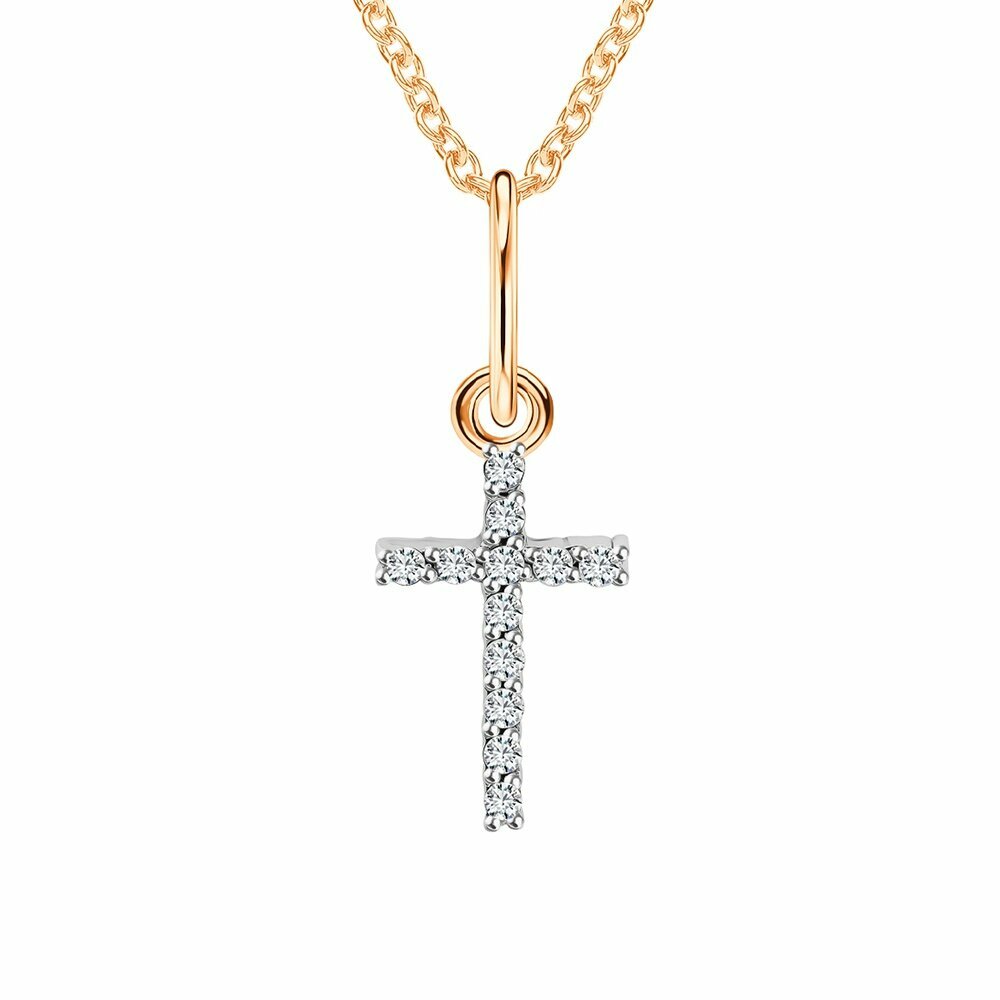 Крестик, красное золото, 585 проба, родирование, бриллиант