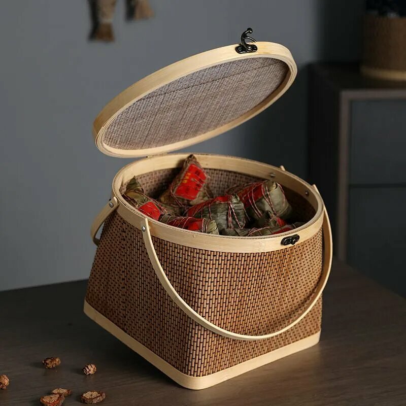 Бамбуковая корзина портативная сплетенная из бамбука пустая коробка CEE Хлебница, 25 см х 25 см х 20 см