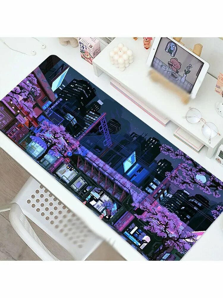 Cyberpunk Игровой коврик для мыши, XL, фиолетовый