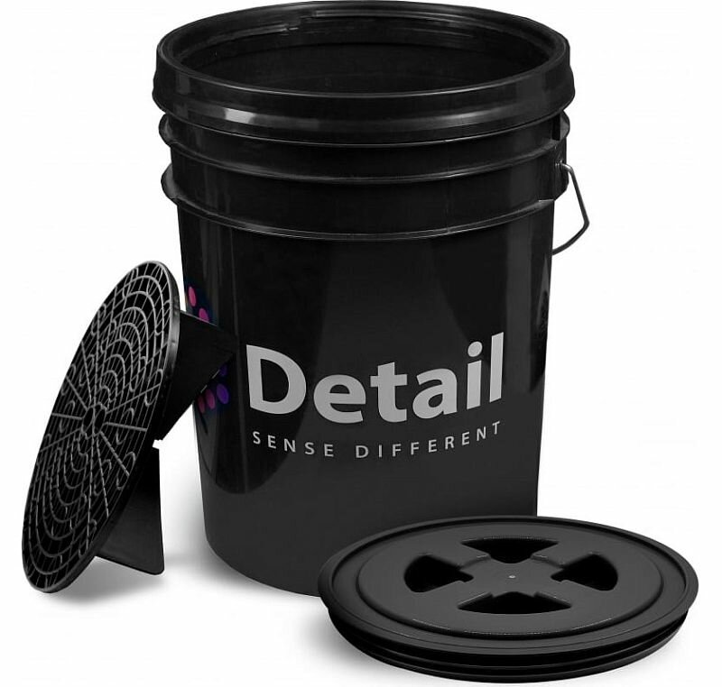Ведро Detail DT-0222, для автомойки, с крышкой, пескоотделитель, черное, 20л