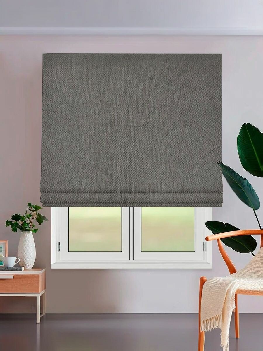 Римская штора Блэкаут на окно OLEXDECO 180х170 см для кухни, гостиной, детской, ткань Монро, цвет графит, с черным цепочным карнизом Мадрид