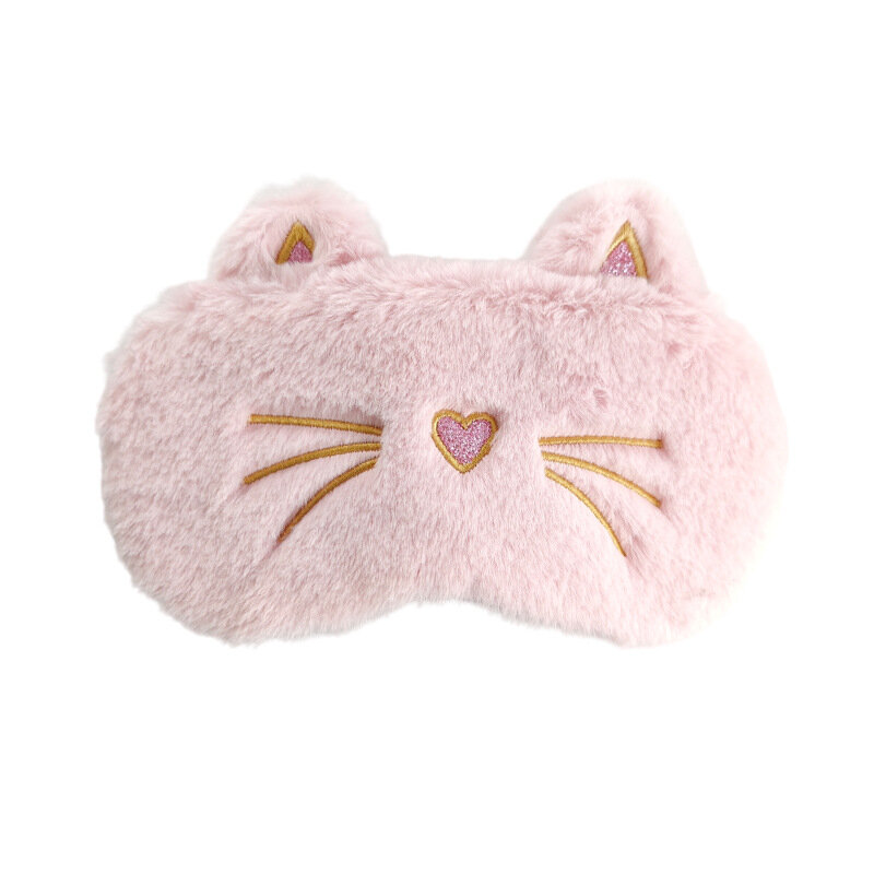 Милая маска для сна с кошачьим глазом, плюшевая маска для сна с мультяшным котом и розовыми ушками, мягкая повязка на глаза для сна, путешествий и отдыха, светонепроницаемая повязка на глаза для детей и взрослых