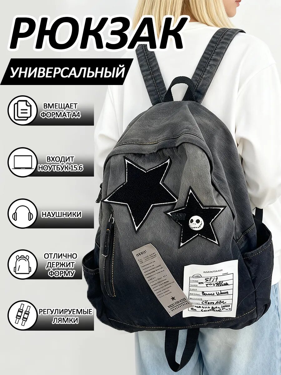 Рюкзак джинсовый y2k школьный корейский для подростков