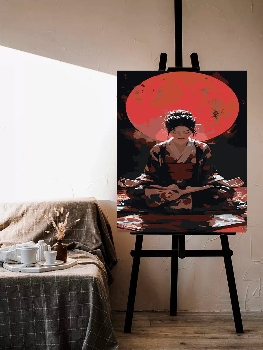 Картина по номерам Японская Гейша Медитация Йога Девушка