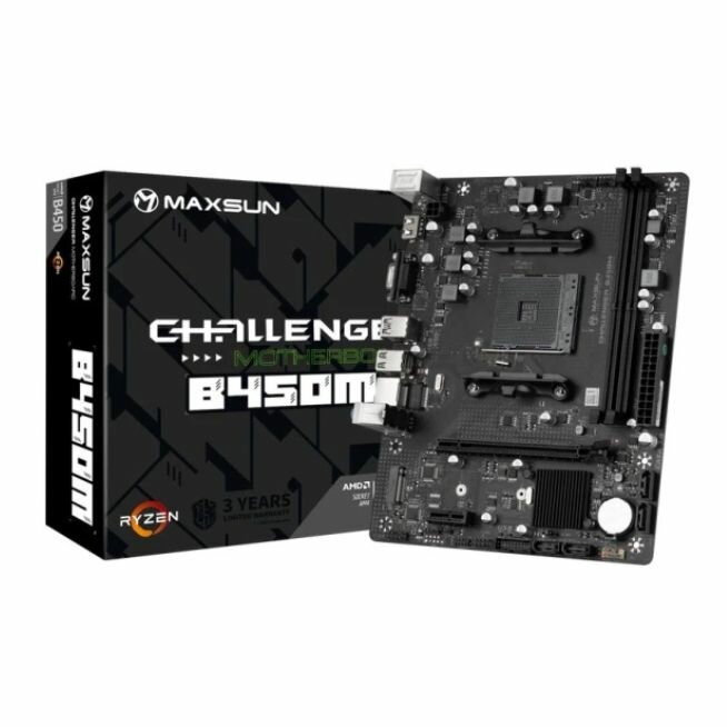 Материнская плата MAXSUN MS-Challenger B450M (MS-CHALLENGER B450M) - AM4, AMD B450, 2хDDR4, 1хPCI-Ex16, 1хМ.2, Micro-ATX